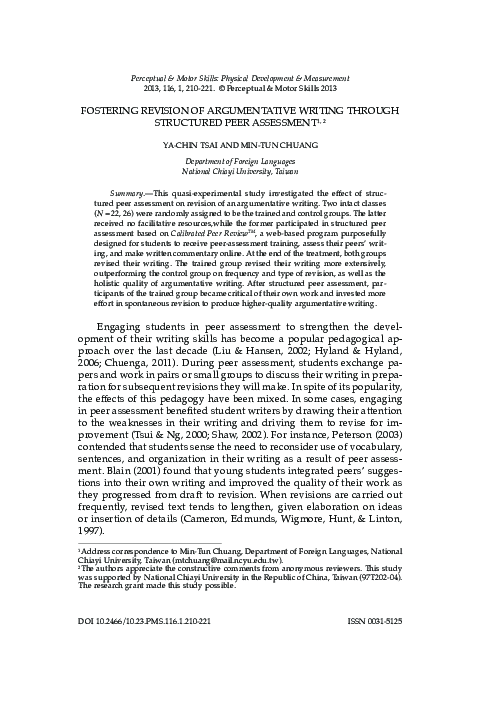 (PDF) Fostering Revision of Argumentative Writing through Structured ...