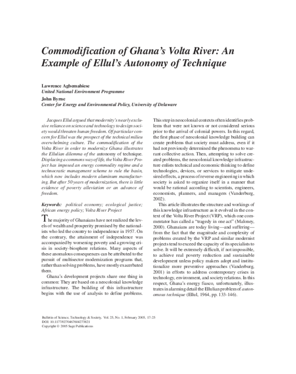 (PDF) Commodification of Ghana's Volta River: An Example of Ellul's ...