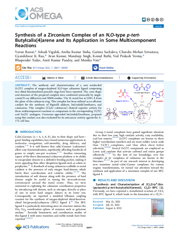 (PDF) Synthesis of a Zirconium Complex of an N,O-type p-tert-Butylcalix ...