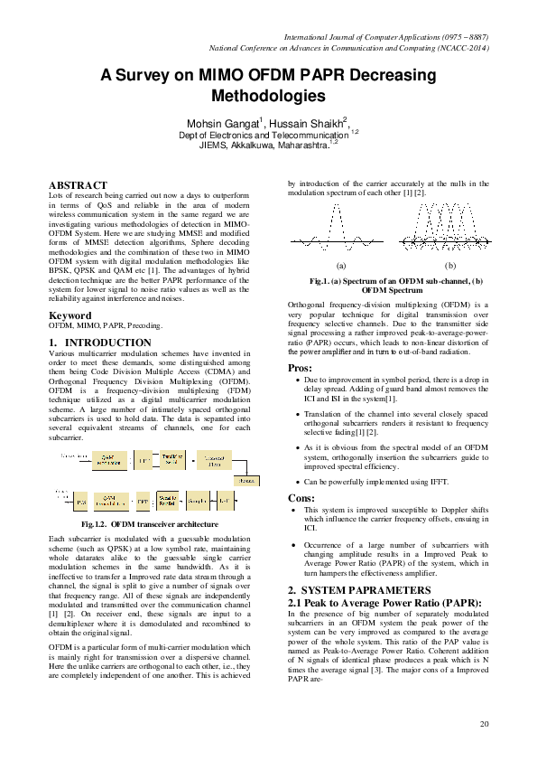 (PDF) A Survey on MIMO OFDM PAPR Decreasing Methodologies
