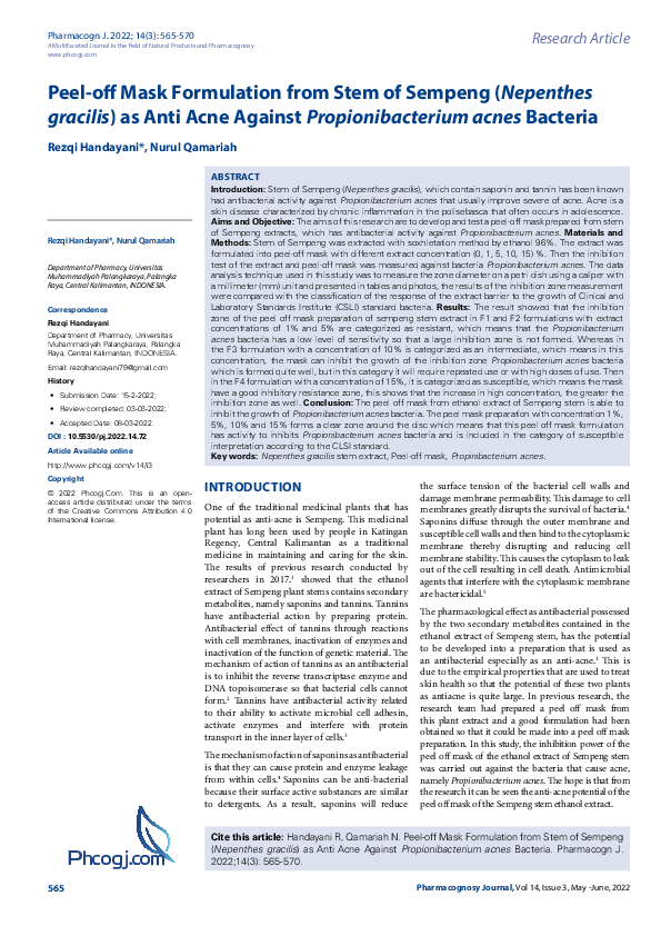 (PDF) Peel-off Mask Formulation from Stem of Sempeng (Nepenthes ...