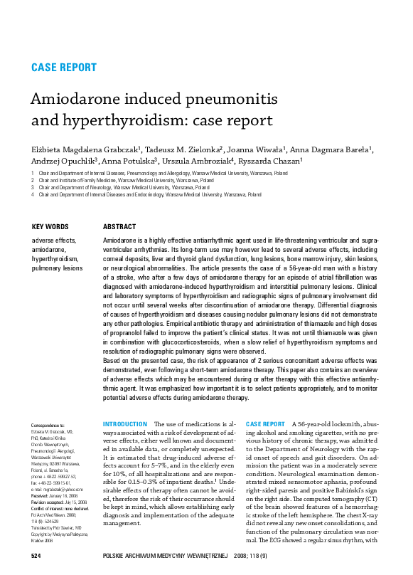 (PDF) Amiodarone induced pneumonitis and hyperthyroidism: case report