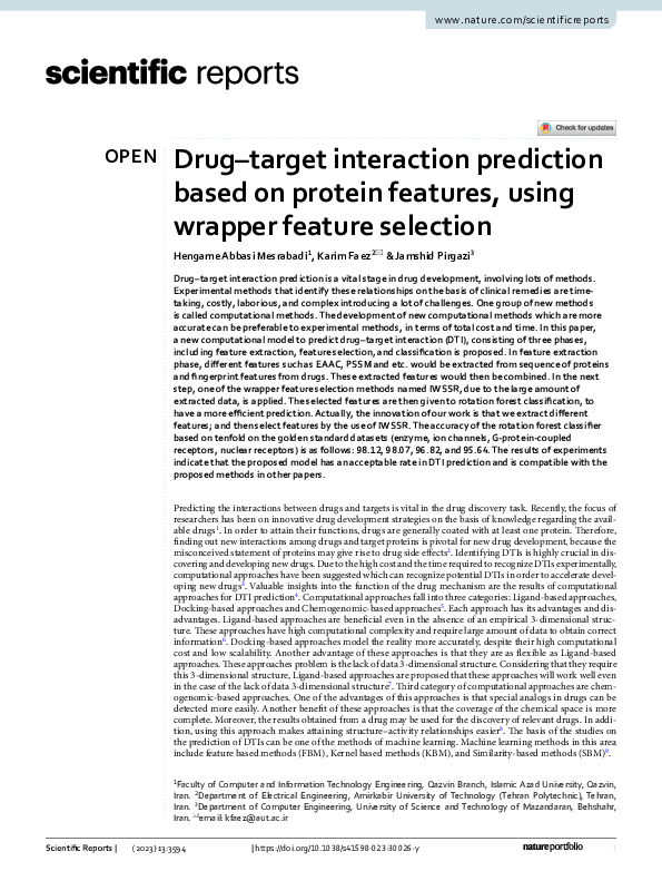 (PDF) Drug–target interaction prediction based on protein features, using wrapper feature selection