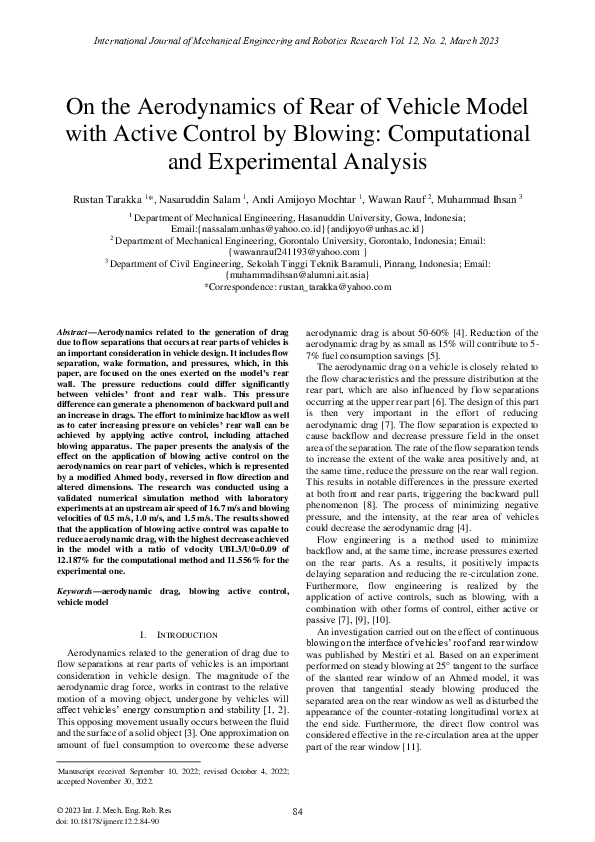 (PDF) On the Aerodynamics of Rear of Vehicle Model with Active Control by Blowing: Computational ...