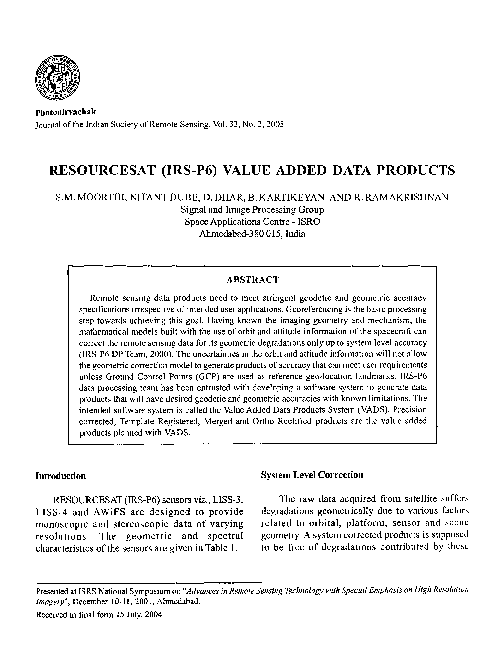 (PDF) Resourcesat (IRS-P6) value added data products