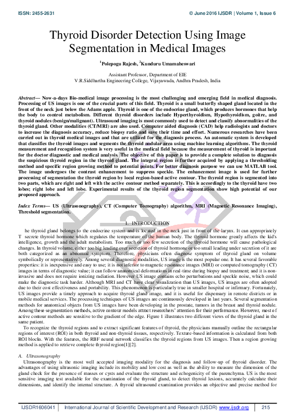 Pdf Thyroid Disorder Detection Using Image Segmentation In Medical Images