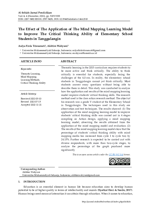 (PDF) The Effect of The Application of The Mind Mapping Learning Model ...