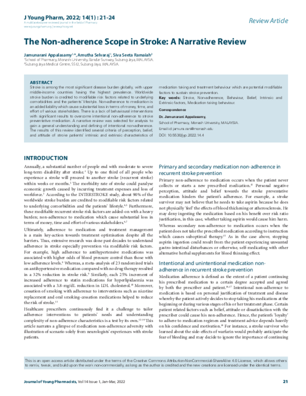 (PDF) The Non-adherence Scope in Stroke: A Narrative Review