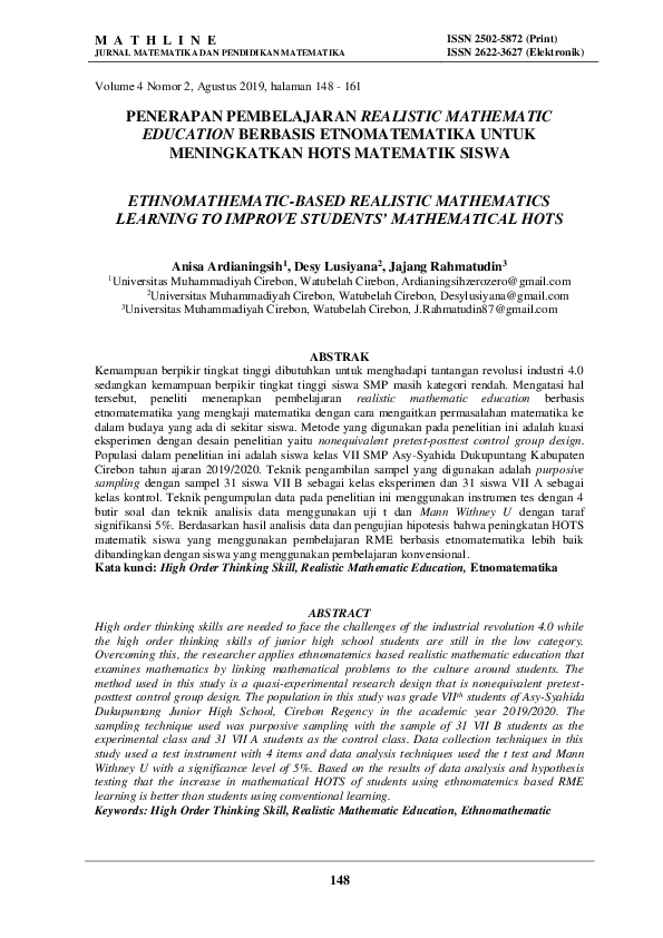 (PDF) Penerapan Pembelajaran Realistic Mathematic Education Berbasis Etnomatematika Untuk ...