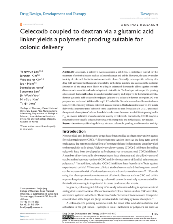 (PDF) Celecoxib coupled to dextran via a glutamic acid linker yields a polymeric prodrug ...