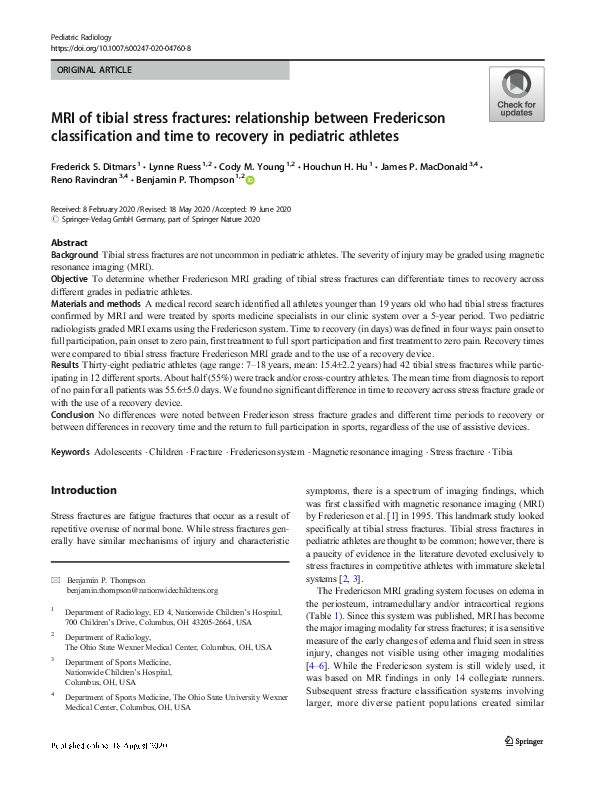 (PDF) MRI of tibial stress fractures: relationship between Fredericson ...