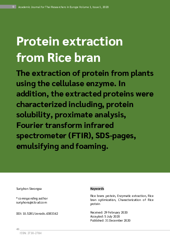 (PDF) Protein extraction from Rice bran
