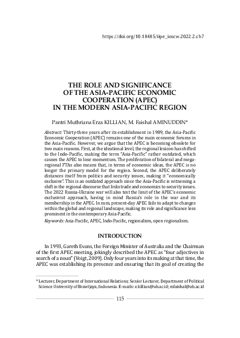 (PDF) The Role and Significance of the Asia-Pacific Economic ...