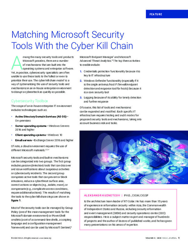 (PDF) Matching Microsoft Security Tools With the Cyber Kill Chain