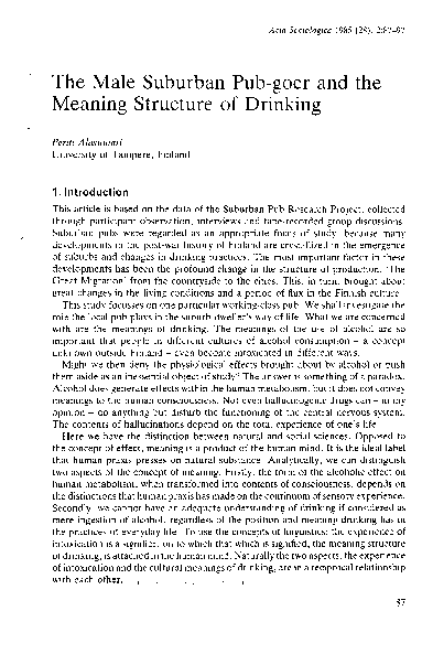 (PDF) The Male Suburban Pub-goer and the Meaning Structure of Drinking