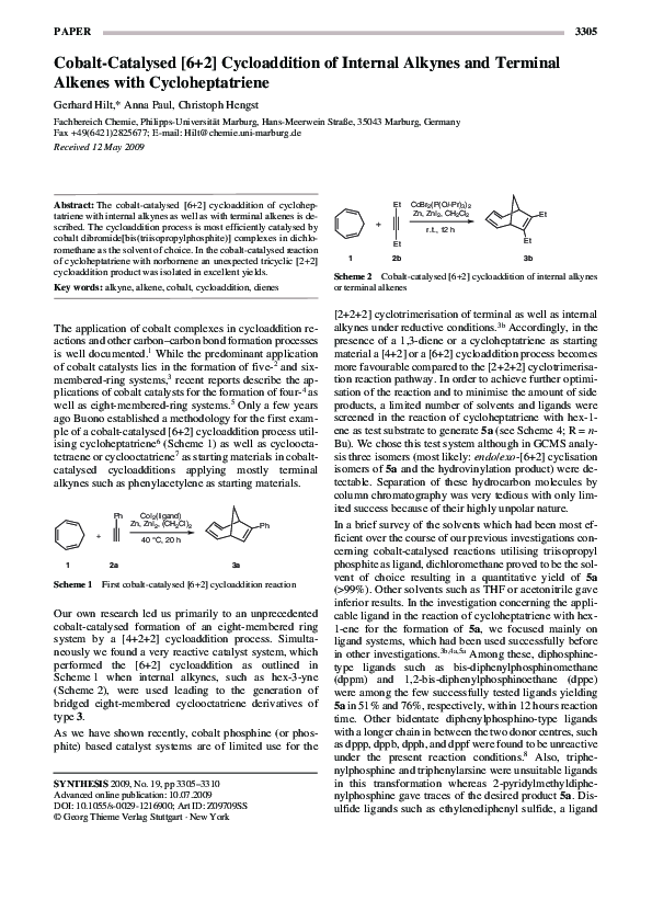 (PDF) Cobalt-Catalysed [6+2] Cycloaddition of Internal Alkynes and ...