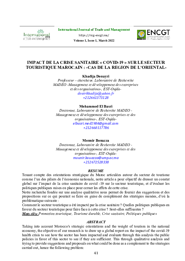 (PDF) Impact De La Crise Sanitaire « COVID-19 » Sur Le Secteur ...
