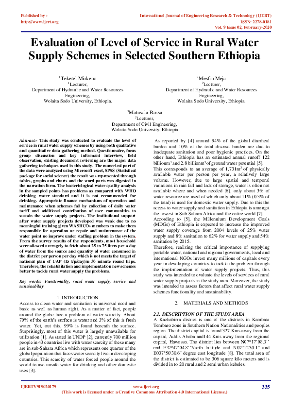(PDF) Evaluation of Level of Service in Rural Water Supply Schemes in ...