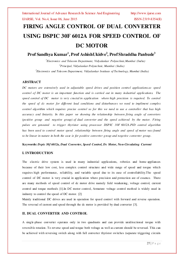 Pdf Dsp Based Close Loop Speed Control System For Dc Motor Using