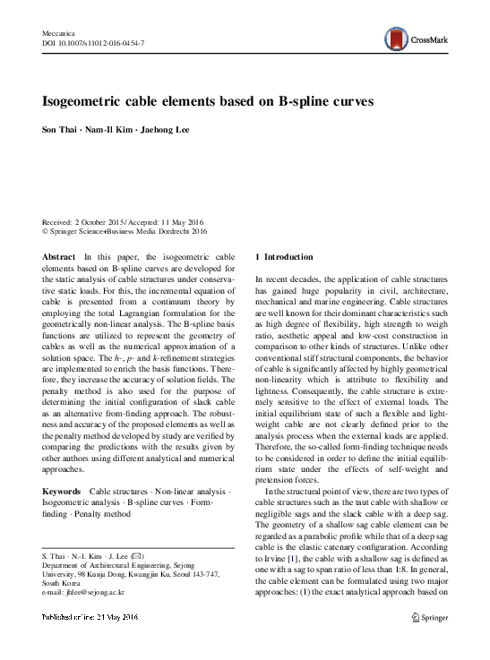 (PDF) Isogeometric cable elements based on B-spline curves