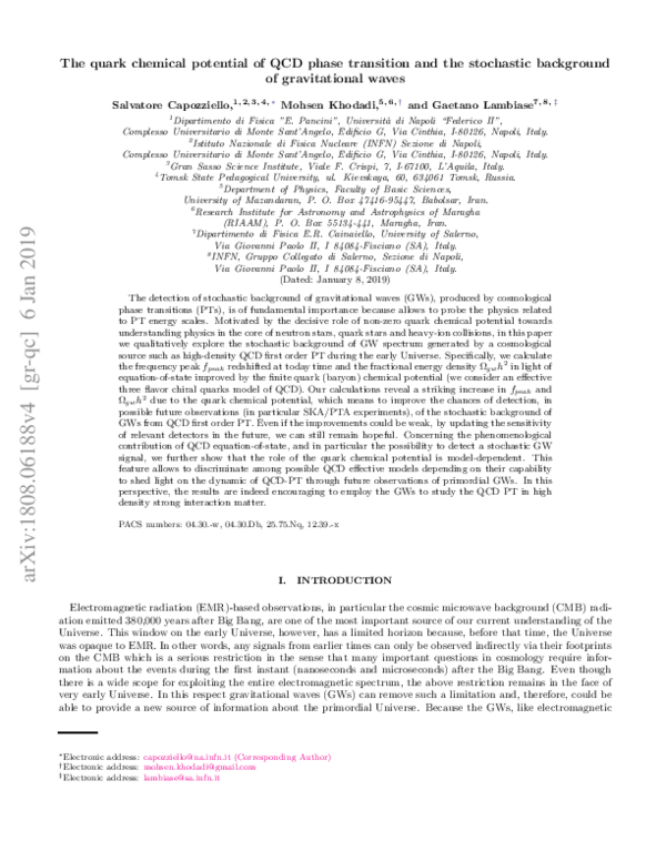 (PDF) The quark chemical potential of QCD phase transition and the stochastic background of ...