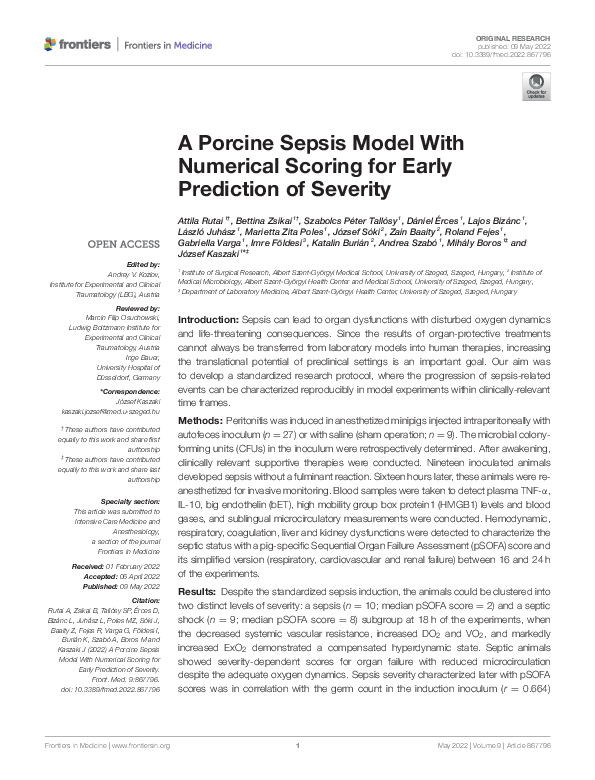 (PDF) A Porcine Sepsis Model With Numerical Scoring for Early ...