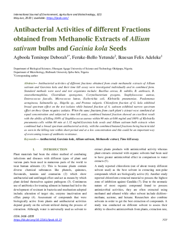 (PDF) Antibacterial Activities of different Fractions obtained from Methanolic Extracts of ...