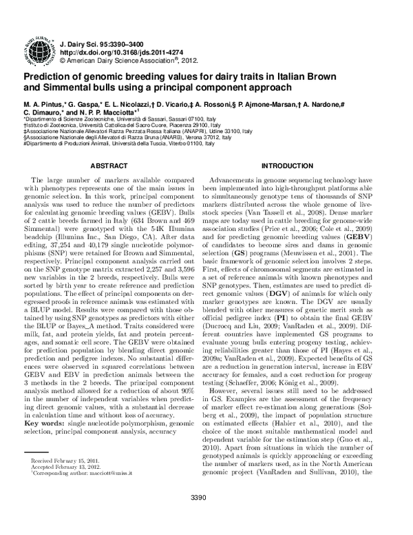 (PDF) Prediction of genomic breeding values for dairy traits in Italian Brown and Simmental ...