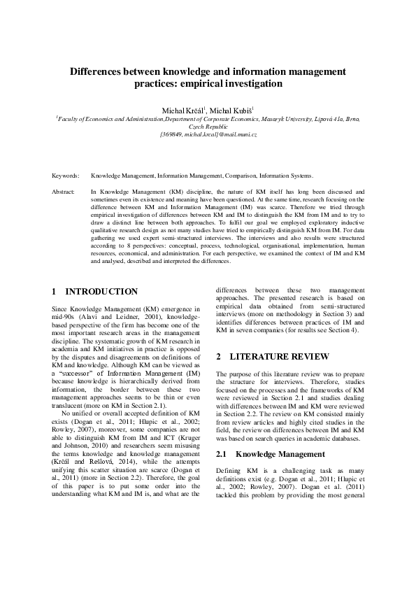 (PDF) Differences between Knowledge and Information Management Practices: Empirical Investigation