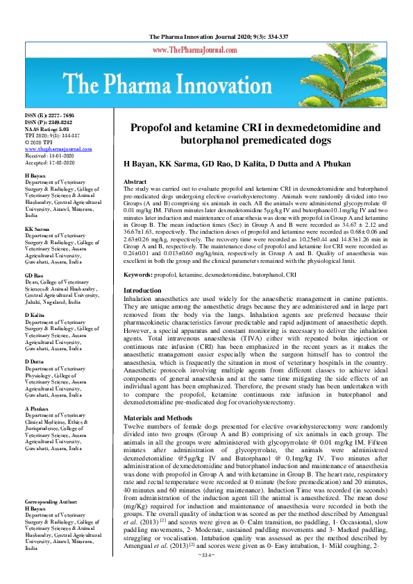 (PDF) Propofol and ketamine CRI in dexmedetomidine and butorphanol ...