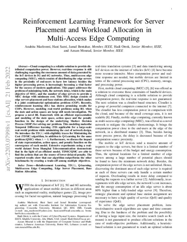 (PDF) Reinforcement Learning Framework for Server Placement and Workload Allocation in ...