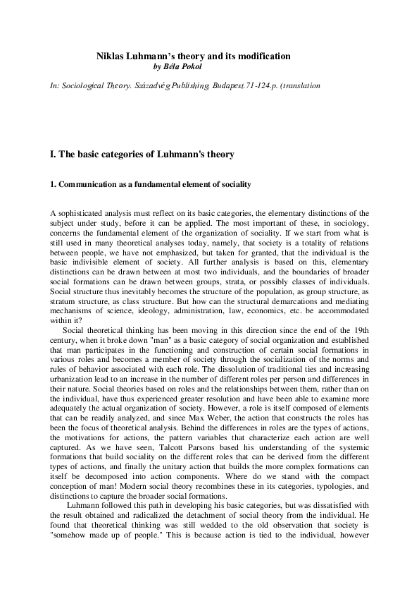 (PDF) Niklas Luhmann’s theory and its modification
