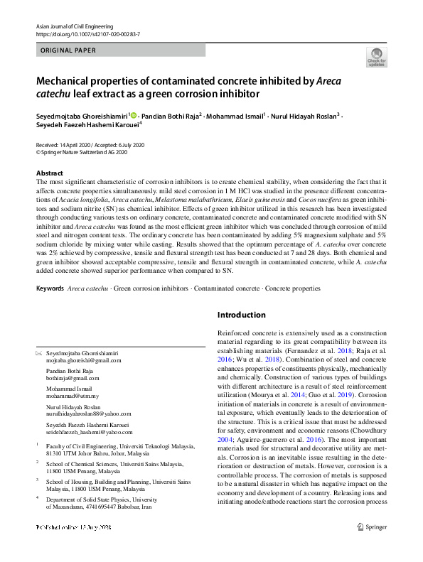 (PDF) Mechanical properties of contaminated concrete inhibited by Areca catechu leaf extract as ...