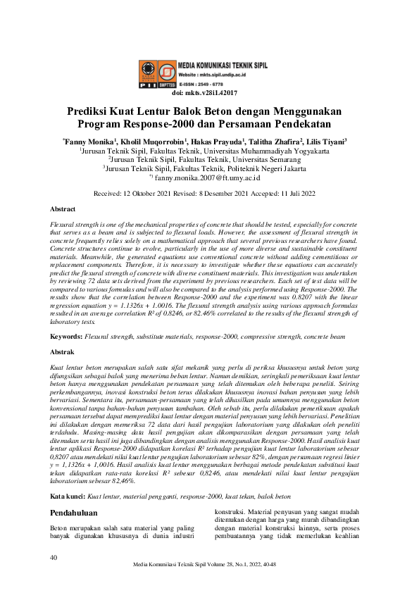 (PDF) Prediction of Flexural Strength of Concrete Beams Using the Response-2000 Program and ...