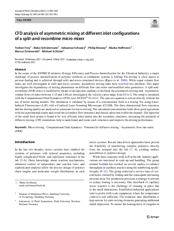 (PDF) CFD analysis of asymmetric mixing at different inlet ...