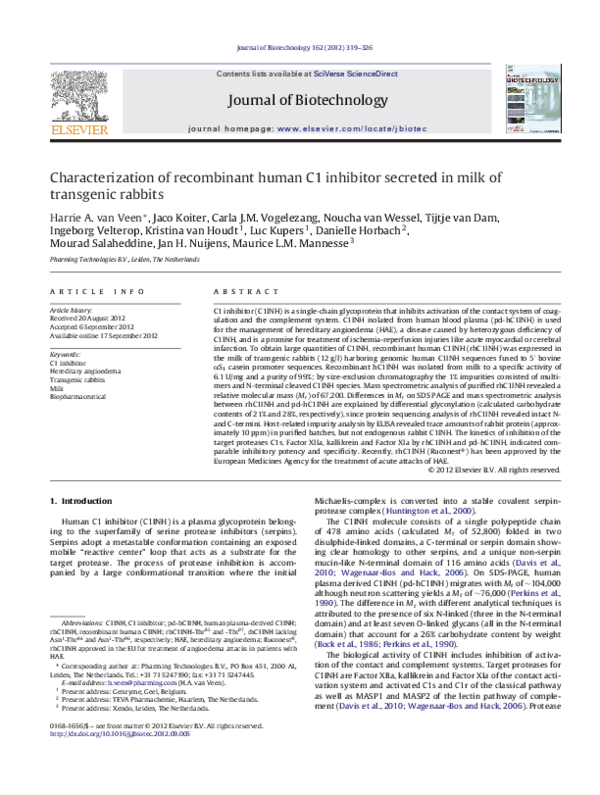 (PDF) Characterization of recombinant human C1 inhibitor secreted in ...