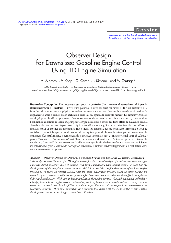 (PDF) Observer Design for Downsized Gasoline Engine Control Using 1D ...