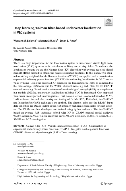 Pdf Deep Learningkalman Filter Based Underwater Localization In Vlc