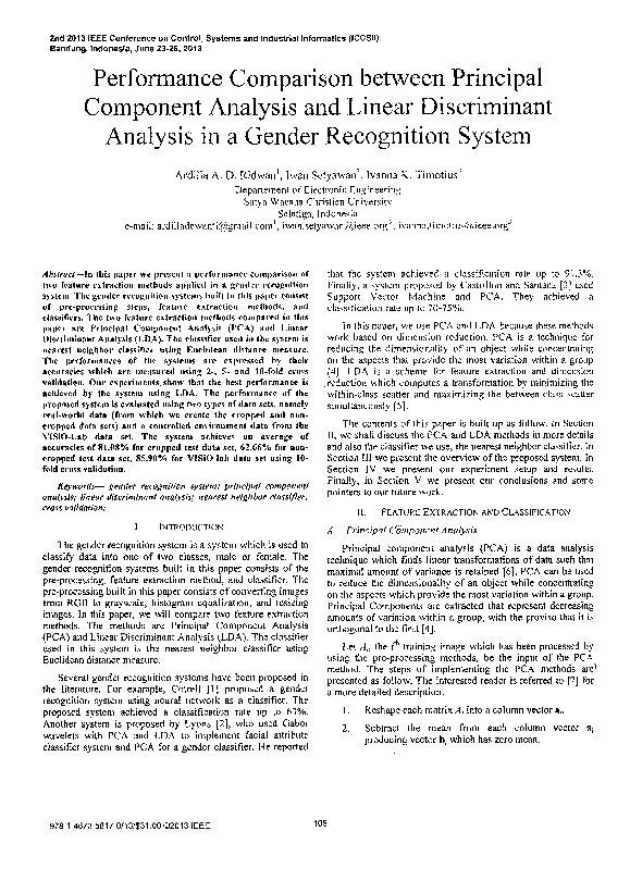 (PDF) Performance Comparison between Principal Component Analysis and Linear Discriminant ...