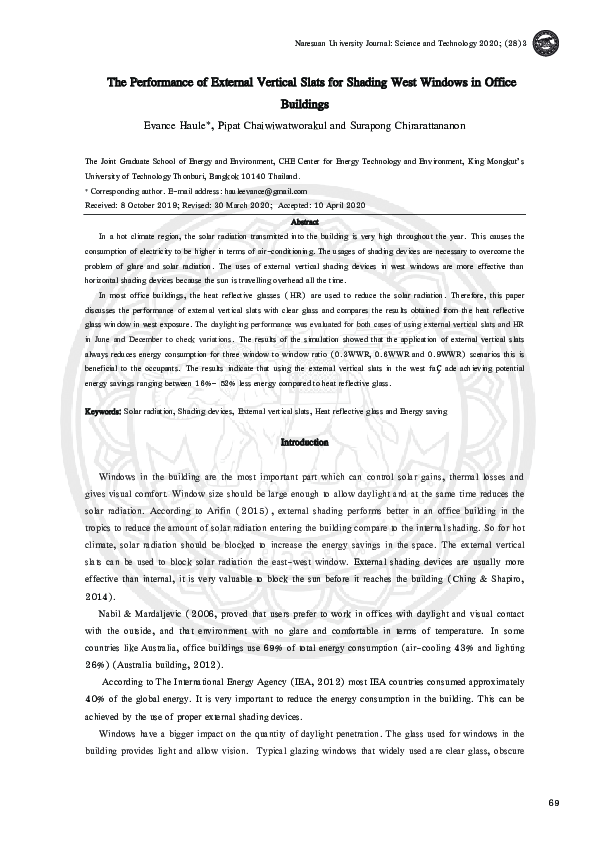 (PDF) The Performance of External Vertical Slats for Shading West ...