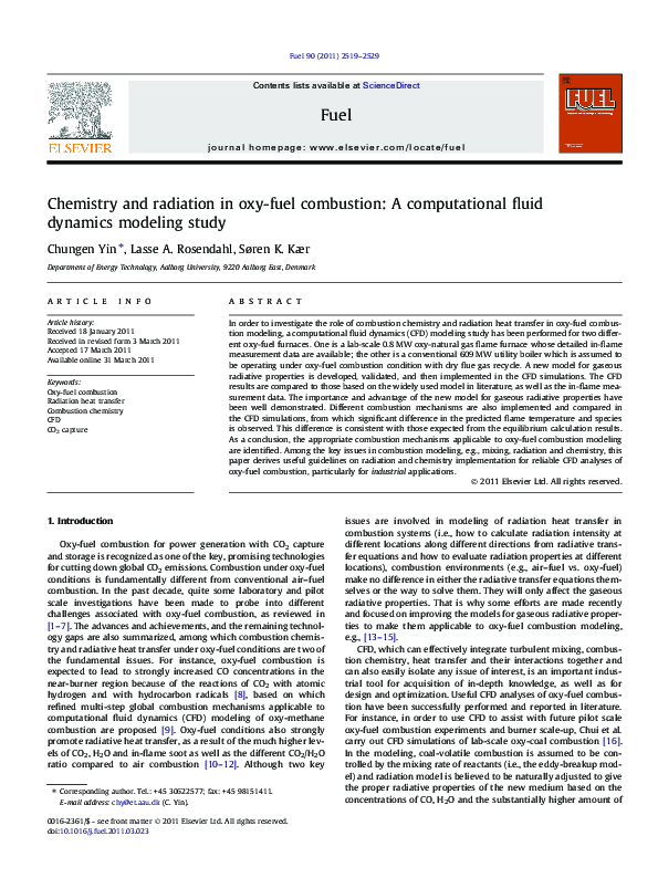 (PDF) Chemistry and radiation in oxy-fuel combustion: A computational fluid dynamics modeling study