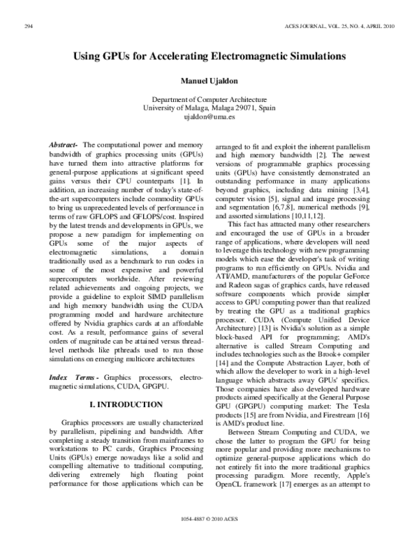 (PDF) Using GPUs for Accelerating Electromagnetic Simulations