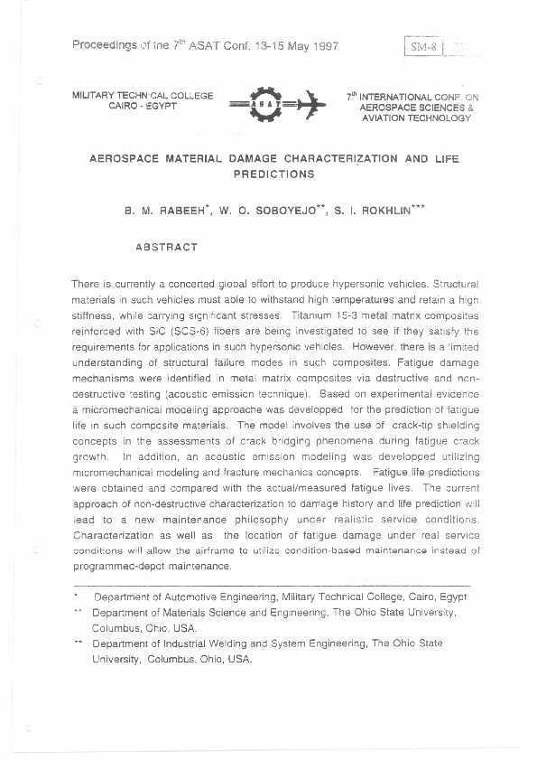 (PDF) Aerospace Material Damage Characterization and Life Predictions
