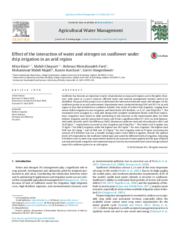 (PDF) Effect of the interaction of water and nitrogen on sunflower ...
