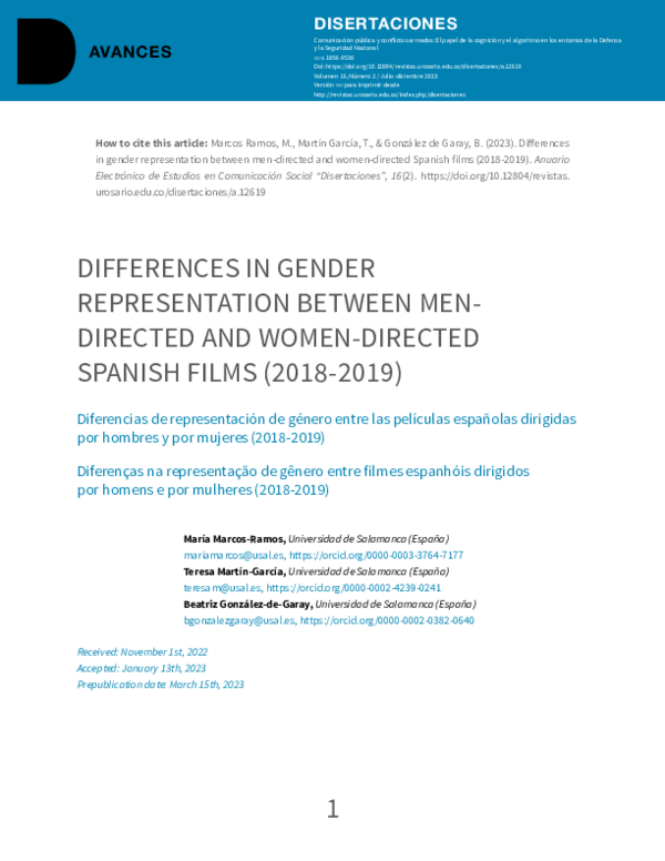 (PDF) DIFFERENCES IN GENDER REPRESENTATION BETWEEN MENDIRECTED AND ...