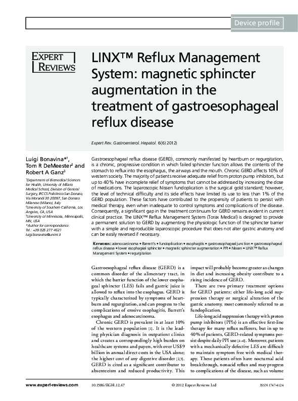 (PDF) LINX TM Reflux Management System : magnetic sphincter ...