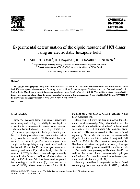 (PDF) Experimental determination of the dipole moment of HCl dimer ...