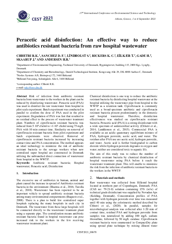 (PDF) Peracetic acid disinfection: An effective way to reduce ...