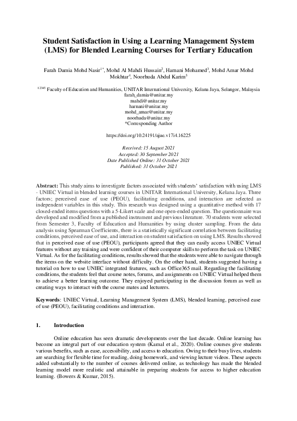 (PDF) Student Satisfaction in Using a Learning Management System (LMS ...