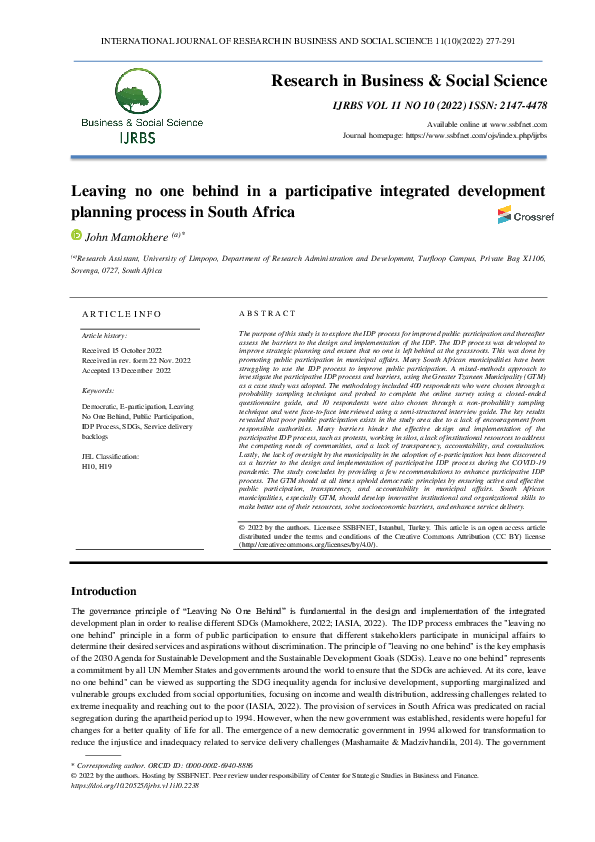 (PDF) Leaving no one behind in a participative integrated development ...